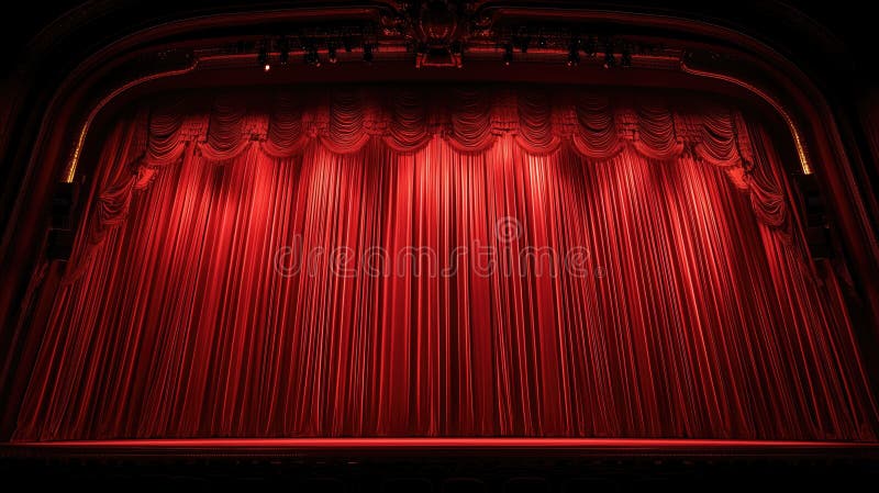 Red Theater Stage with Closed Curtains in Classic Auditorium Stock ...