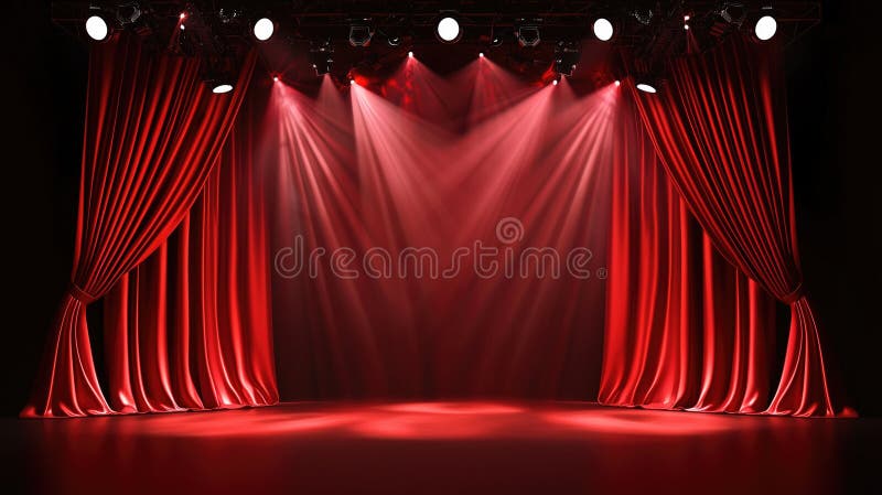 Red Theatre Stage with Dramatic Lighting and Curtains for Performances ...