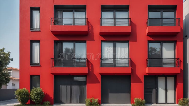 Red Theme Apartment Duplex House Facade for Ai Generated Stock ...