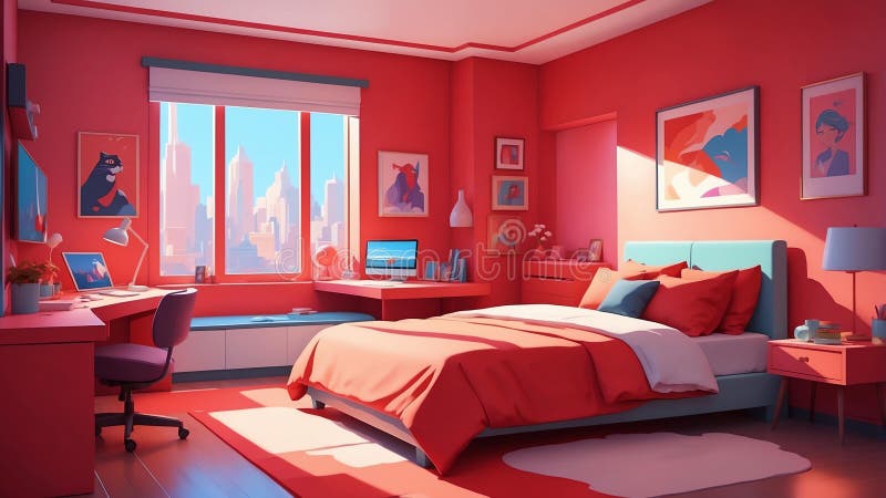 Red Themed Aesthetic Minimalist Bedroom Interior Ai Generated Stock ...