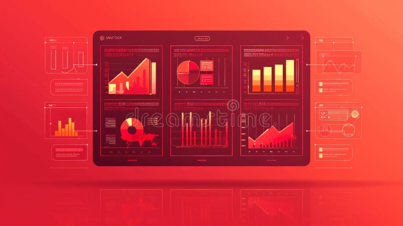 Red-themed Business Dashboard with Various Charts and Graphs on a ...