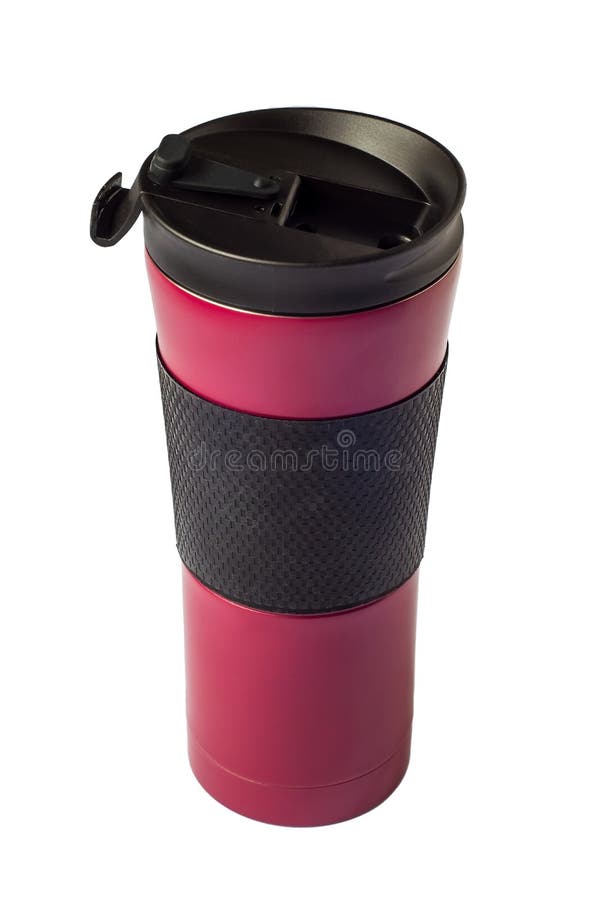 Red Thermal Mug with Plastic Black Lid and Rubber Ring Stock Photo ...
