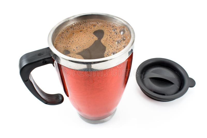 Red Thermos with Coffee Drink and Lid Stock Photo - Image of container ...