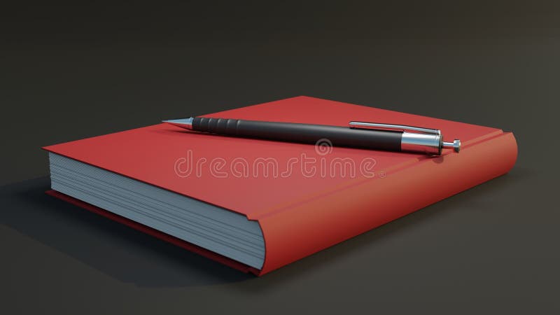 Red Thick Hardcover Notebook with a Ball Pen Placed on it. Isolated ...