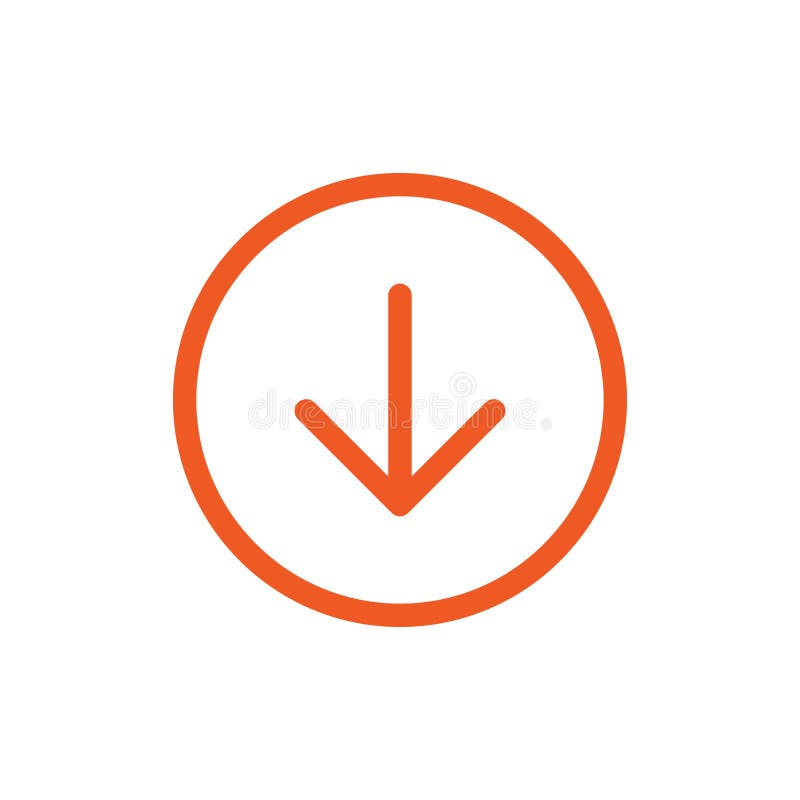Red Thin Arrow Down Icon. Flat Download Sign Isolated on White. Point Stock Illustration ...