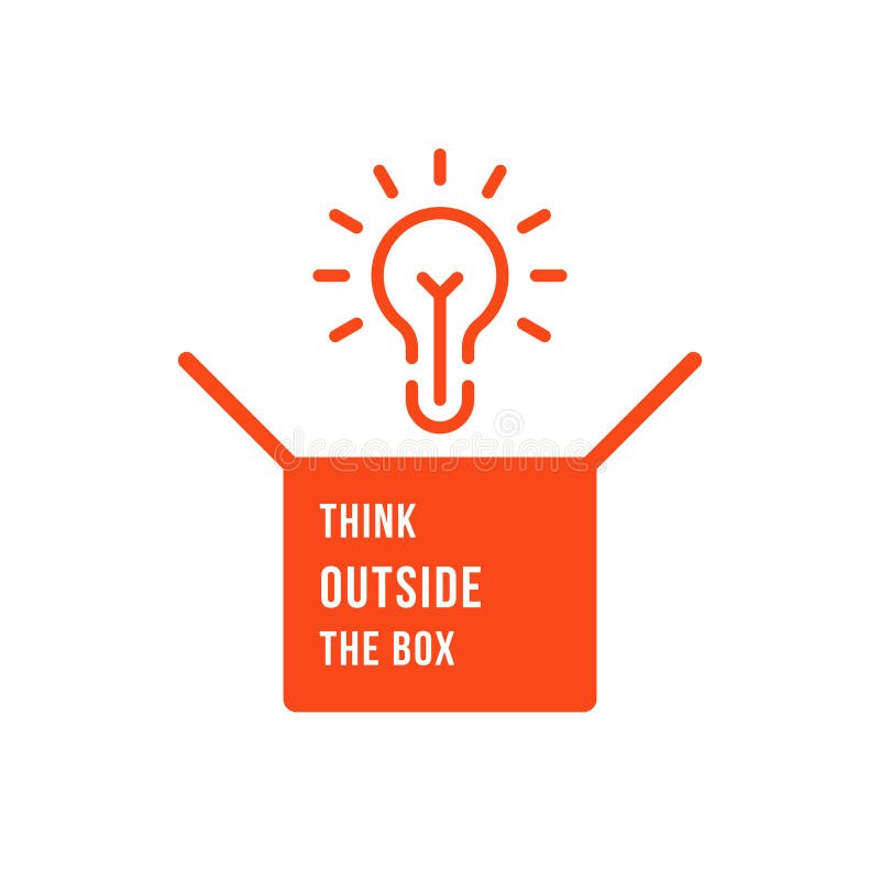 Red Think Outside the Box Icon with Outline Bulb Stock Illustration ...