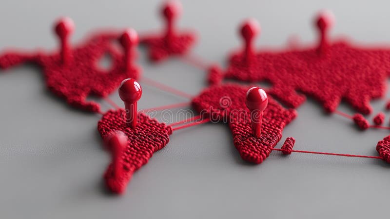 Red Thread Connects Different Continents of Illustrating a World Map ...