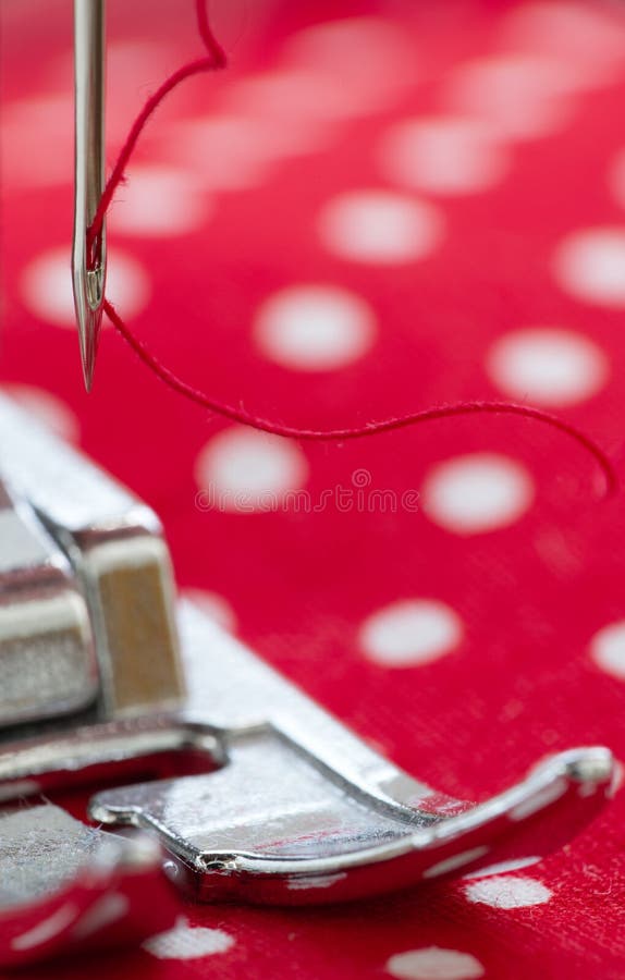 Red Thread, through Sewing Machine Needle. Stock Image - Image of ...