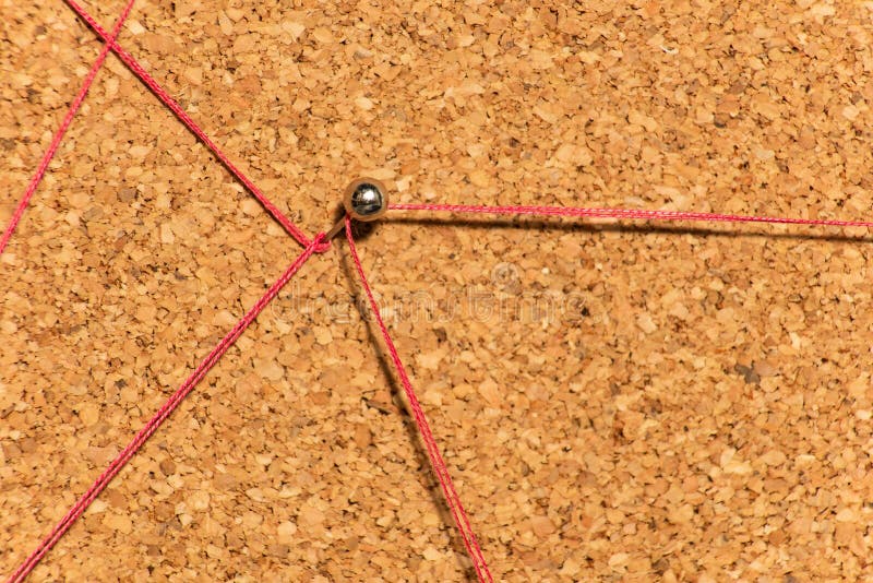 Detective Concept with Red Thread Connects Pins on Cork Board Stock ...