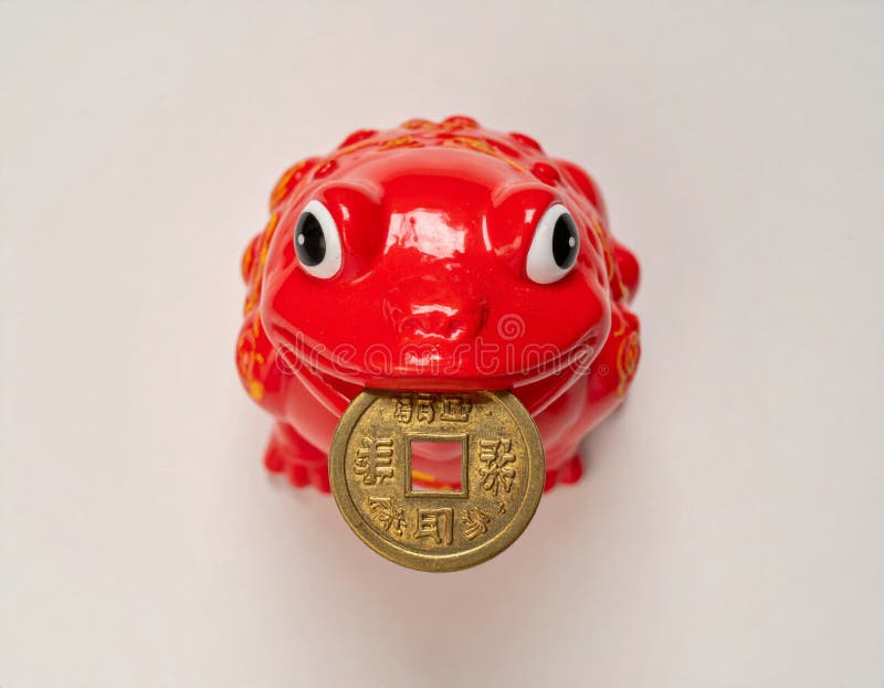 Red Three Legged Money Frog with Coin on White Background for Luck and ...