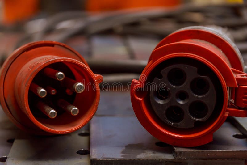 Red Three-phase Plug and Socket with Cable. 380 Volts. Stock Photo ...