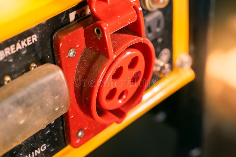 Red Three-pin Power Socket on the Gas Generator Housing Close-up Stock ...