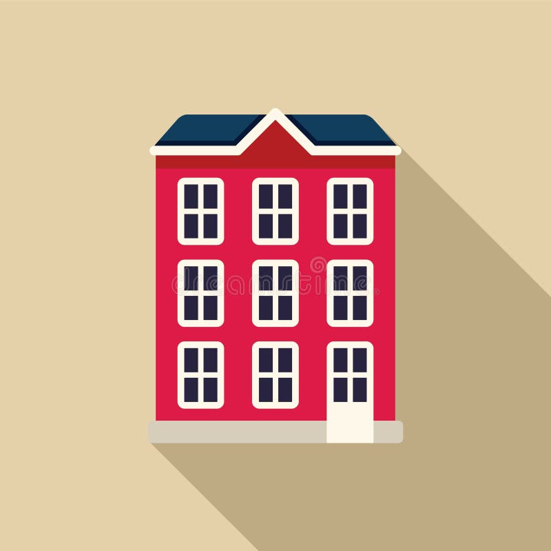 Red Three Story Residential Building Casting Long Shadow Stock Vector ...