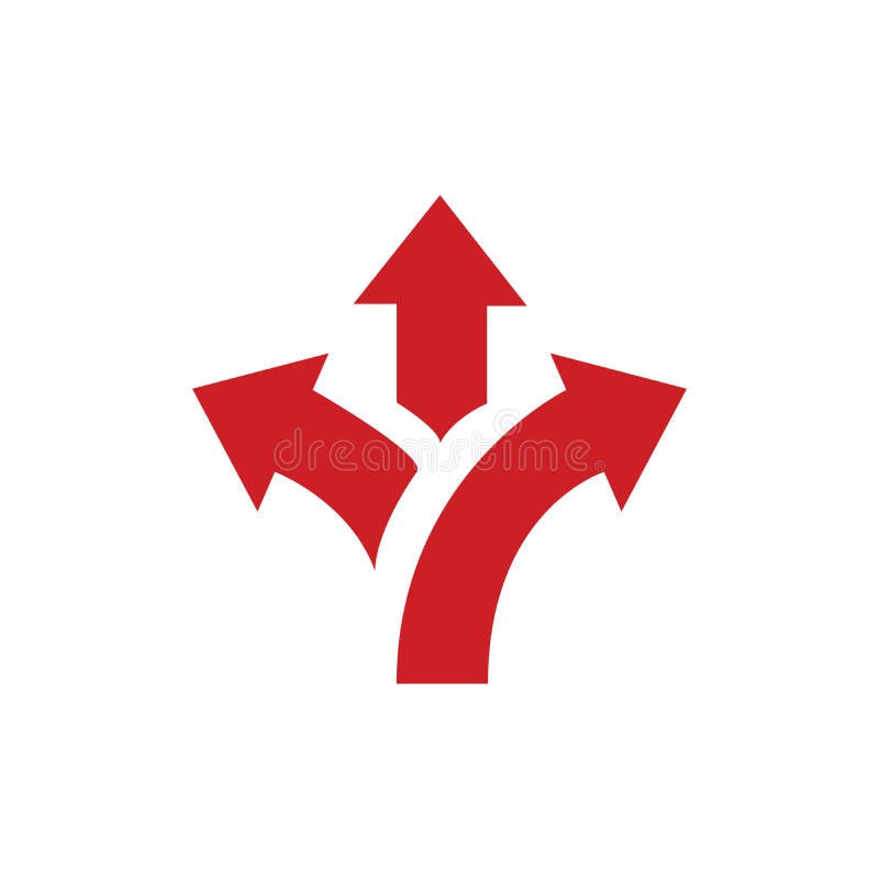 Red Three-way Direction Arrow. Stock Vector Illustration Isolated on ... Red Three-way Direction Arrow. Stock Vector Illustration Isolated on ...