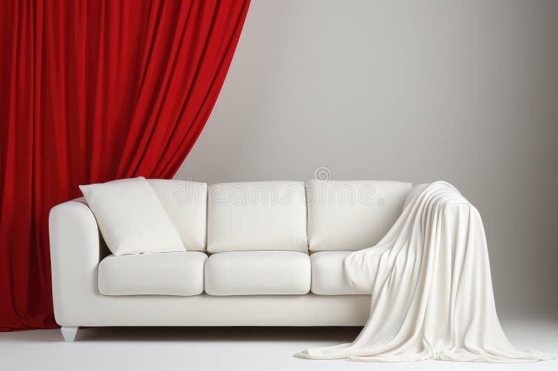 Red Throw on White Sofa in Modern Living Room Stock Illustration ...