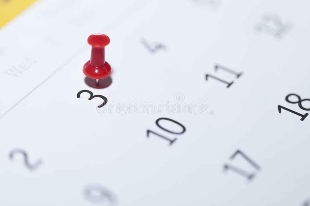 Red Thumb Tack on Calendar Page Stock Photo - Image of concepts, white ...