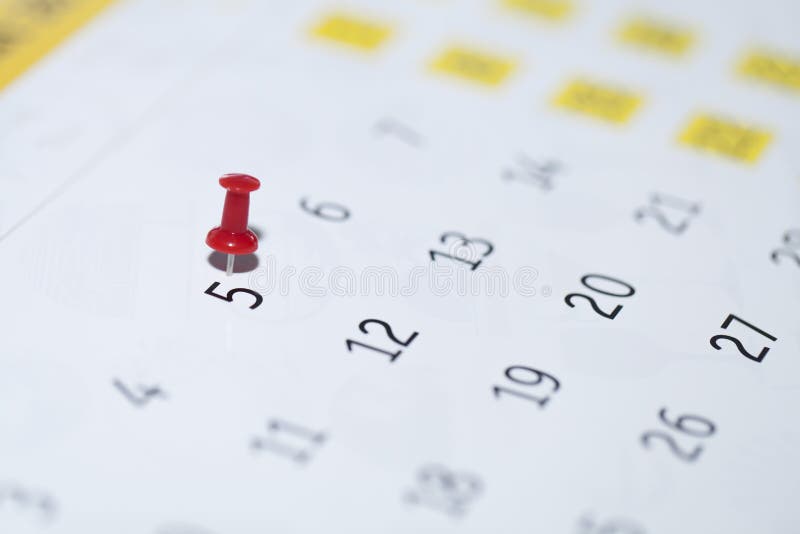 Red Thumb Tack on Calendar Page Stock Photo - Image of calendar, close ...