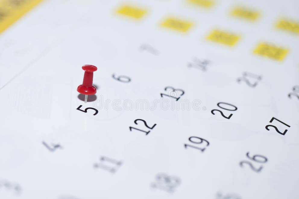 Red Thumb Tack on Calendar Page Stock Photo - Image of calendar, close ...