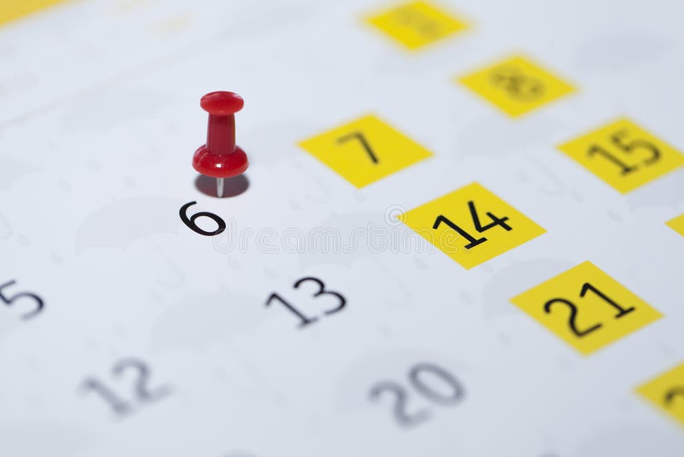 Red Thumb Tack on Calendar Page Stock Image - Image of calendar ...