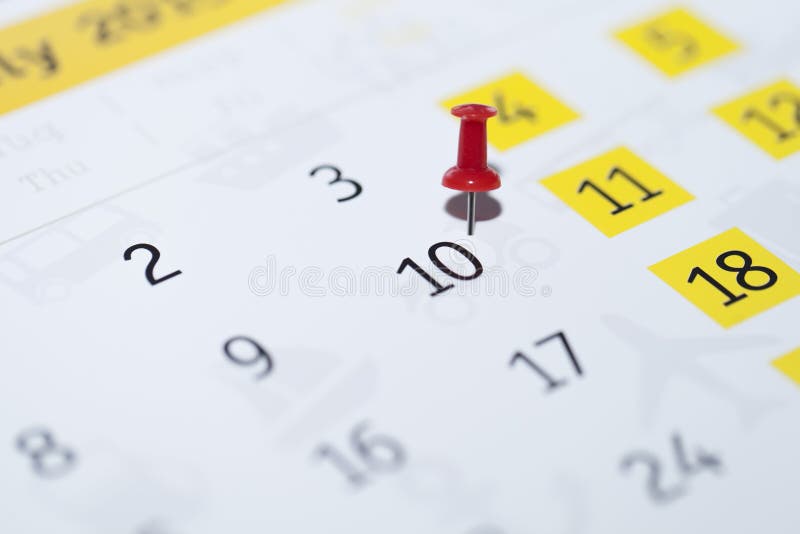 Red Thumb Tack on Calendar Page Stock Image - Image of memories ...