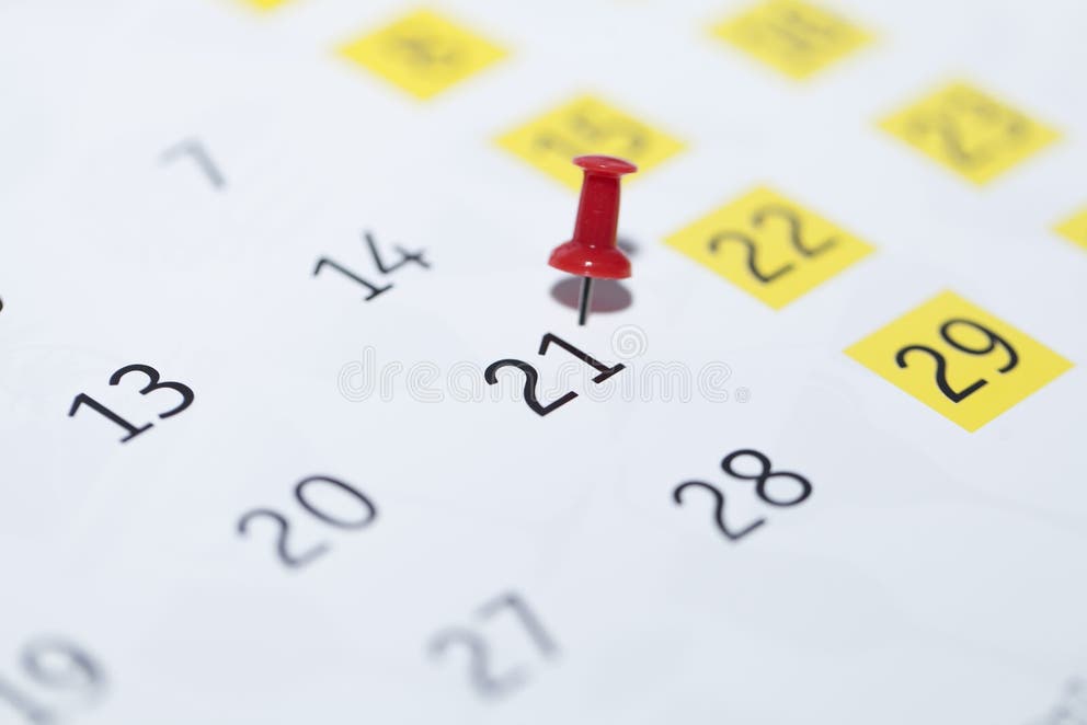 Red Thumb Tack on Calendar Page Stock Image - Image of reminder ...