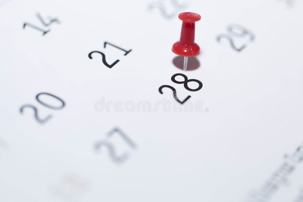 Red Thumb Tack on Calendar Page Stock Photo - Image of number, memories ...