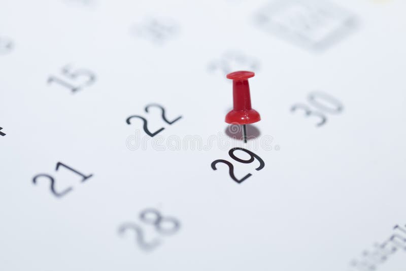Red Thumb Tack on Calendar Page Stock Image - Image of memories, date ...