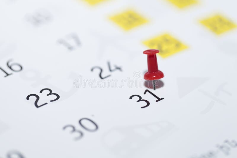 Red Thumb Tack on Calendar Page Stock Photo - Image of date, close ...