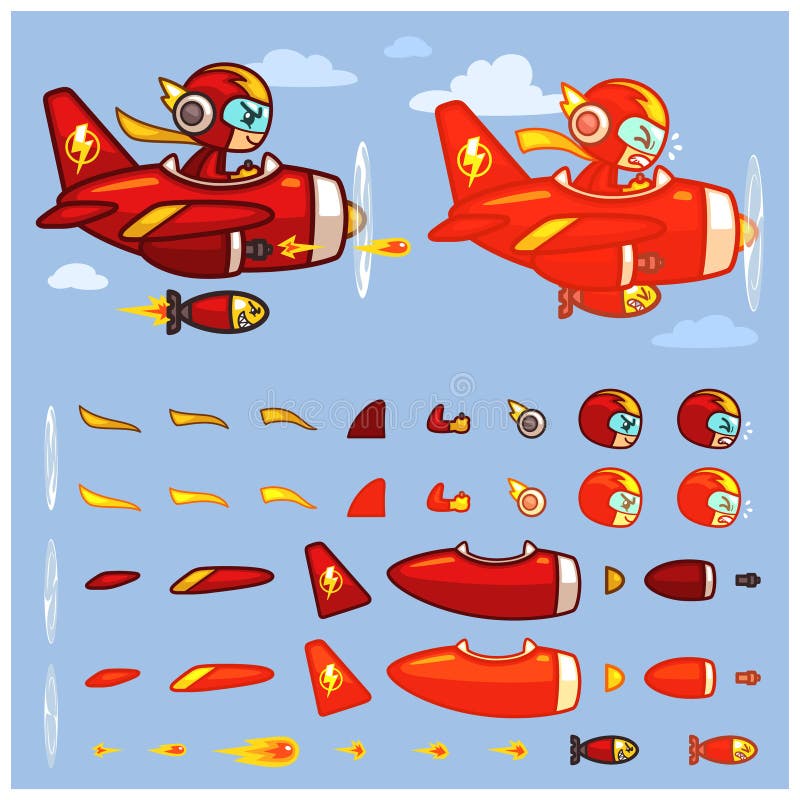 Red Thunder Plane Game Sprites Stock Vector - Illustration of graphics ...