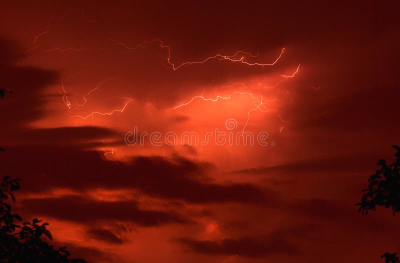 Red Lightning Storm Background