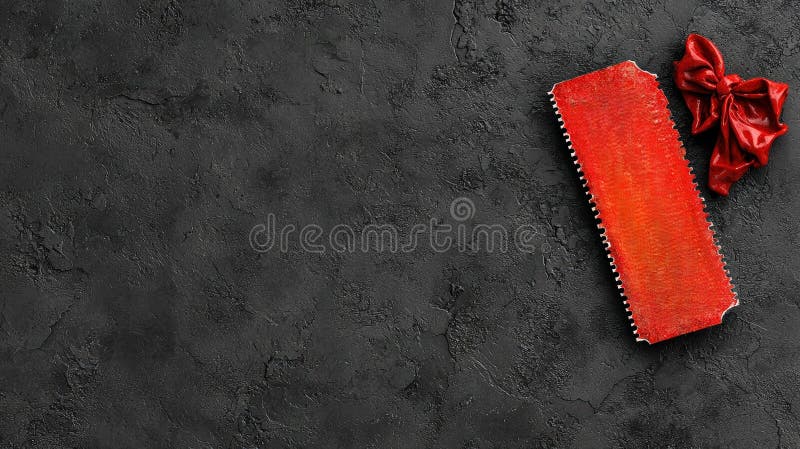 Red Ticket and Bow on Textured Black Background Festive Decorative ...
