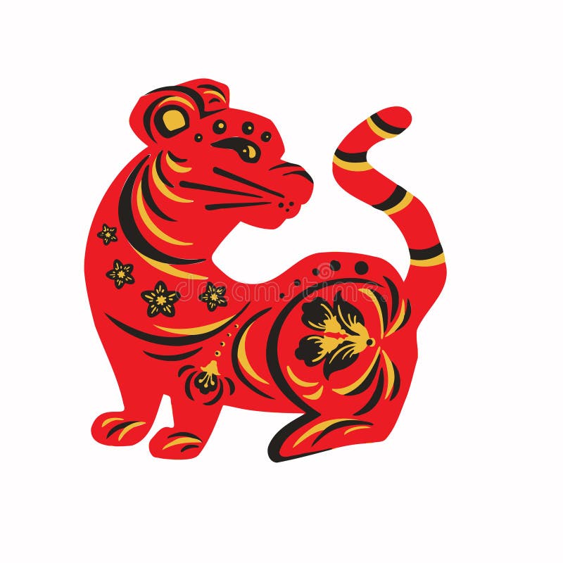 Red Tiger with Ethnic Russian Painting, Symbol, Vector Illustration ...
