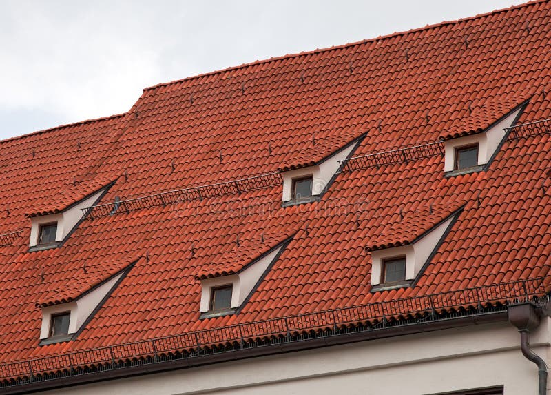 Red Tile Roof in Munich, Germany Stock Image - Image of downpipes ...