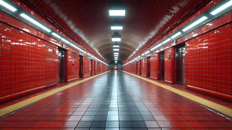 Red Tile Tunnel 3D Illustration Stock Illustration - Illustration of ...