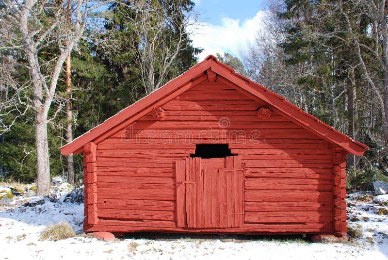 Red timber barn stock image. Image of ground, covered - 4724085