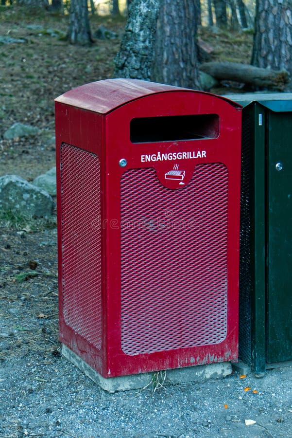 A Red Tin Disposable Grill Trash Can Stock Image - Image of cooking ...