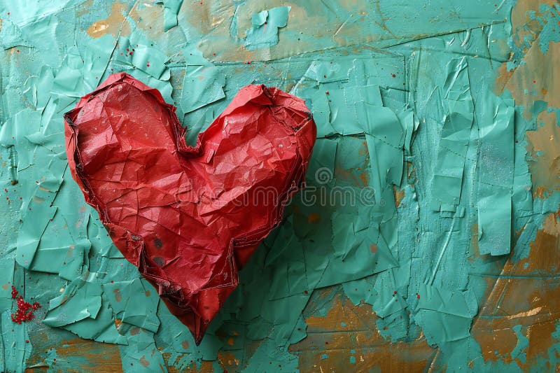 Red Tissue Paper Heart on Turquoise Backdrop, High Quality, High ...