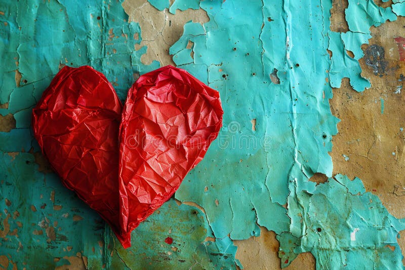 Red Tissue Paper Heart on Turquoise Backdrop, High Quality, High ...