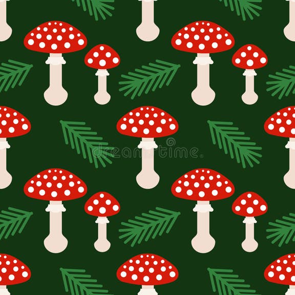 Red Toadstools Forest Mushroom Dark Seamless Pattern Stock Vector ...