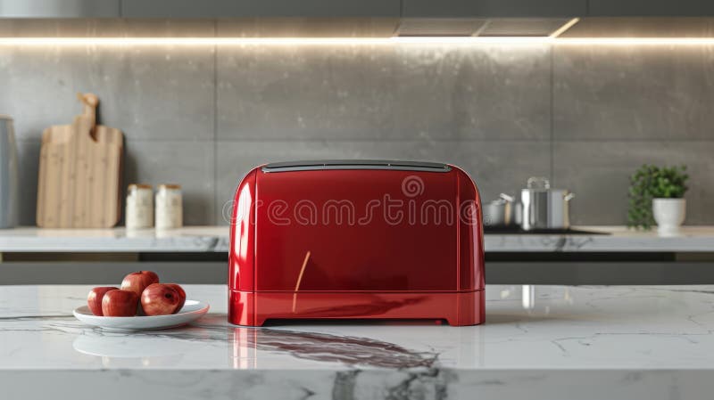 A Red Toaster on a Marble Countertop in a Modern Kitchen. Stock Image ...