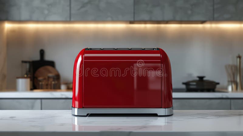 Red Toaster on a Modern Kitchen Countertop Stock Image - Image of ...