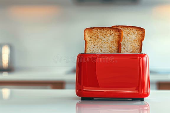 A Red Toaster Sitting on a Kitchen Counter Stock Image - Image of ...