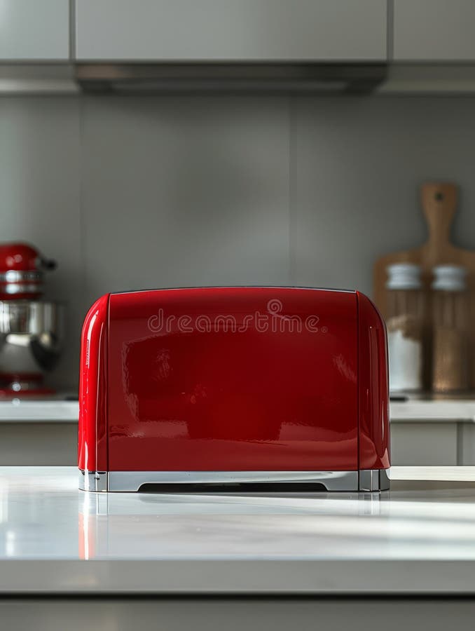 A Red Toaster on a White Countertop in a Modern Kitchen. Stock Photo ...