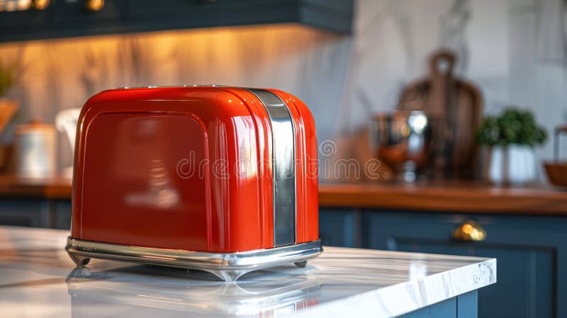 Red Toaster on a White Marble Kitchen Countertop Stock Image - Image of ...