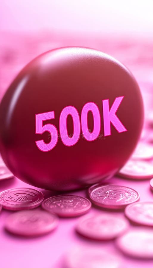 Red Token with 500K Text on Pink Surface with Coins, Celebrating ...