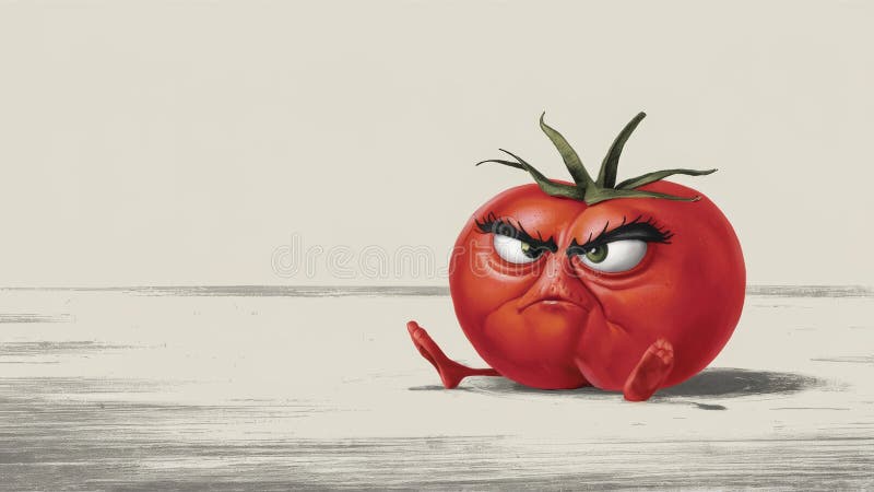 A Red Tomato with Angry Face Sitting on a Table, AI Stock Photo - Image ...