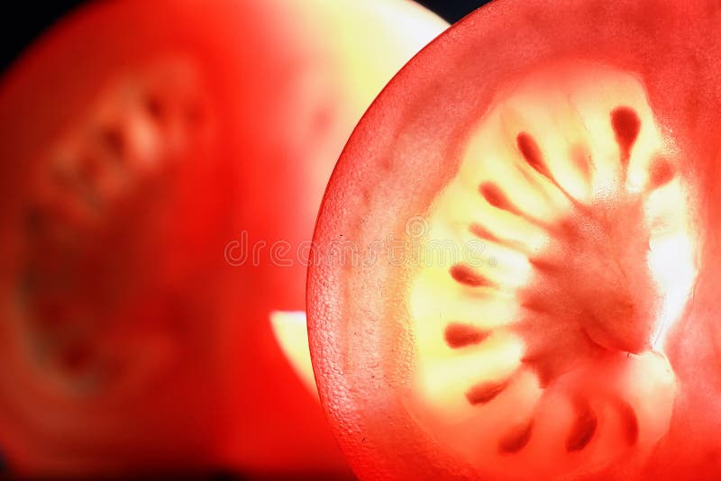 Red Tomato Cut in Half with the Texture of Seeds Stock Image - Image of ...