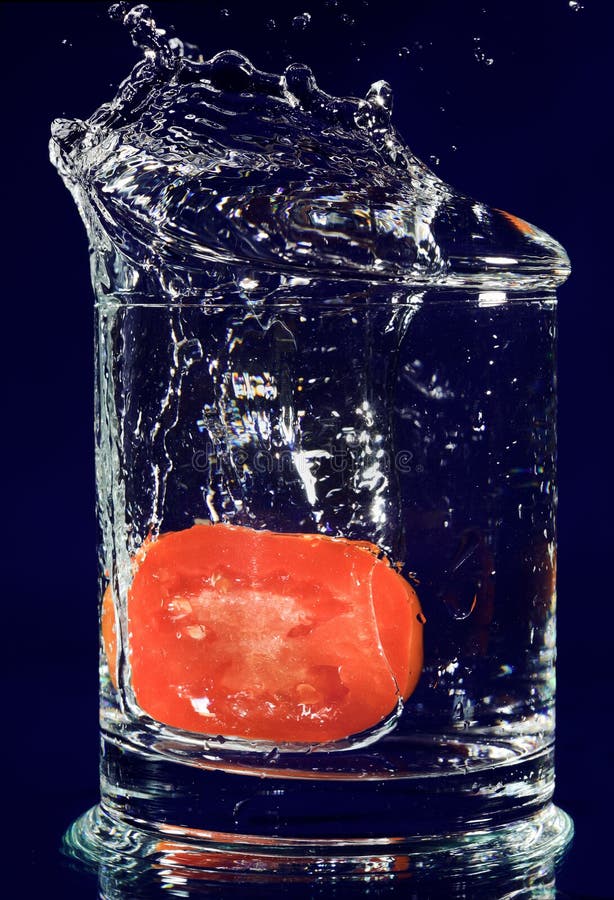 Red Tomato Falling Down in Water Glass Stock Image - Image of clear ...