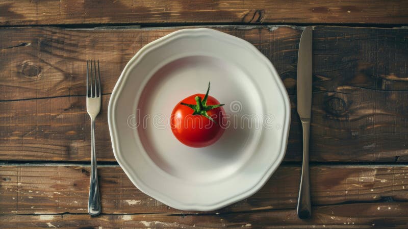Tomato on Plate with Fork and Knife Stock Photo - Image of silverware ...