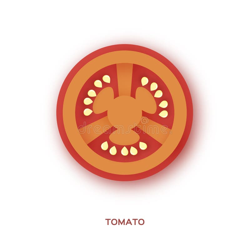 Red Tomato Slice in Paper Cut Style on White Background. Top View ...